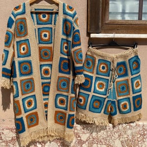 Men Crochet Festival Outfit, Rave Crochet Kimono and Crocheted Shorts ...