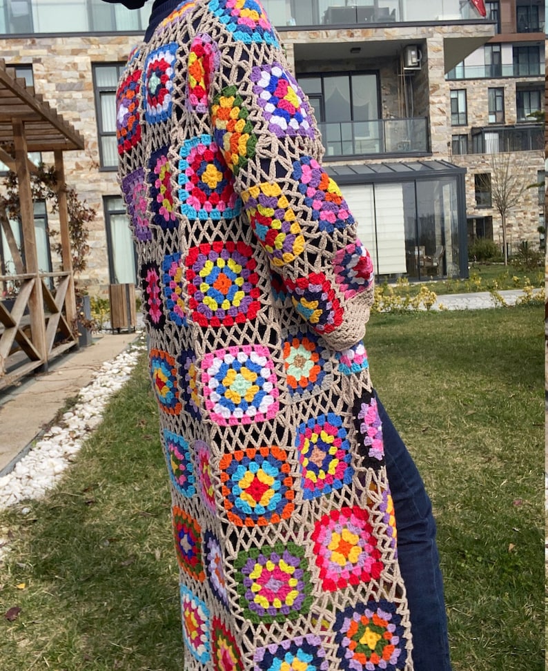 Crochet Cardigan Granny Square Boho Crochet Long Cardigan - Etsy