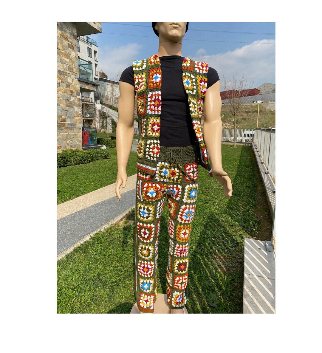Crochet Granny Square Vest & Pant for Mens, Handmade Crochet Men Vest ...