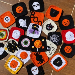 Halloween Theme Crocheted Squares Kit, Ghost, Witch, Eye, Pumpkin ...