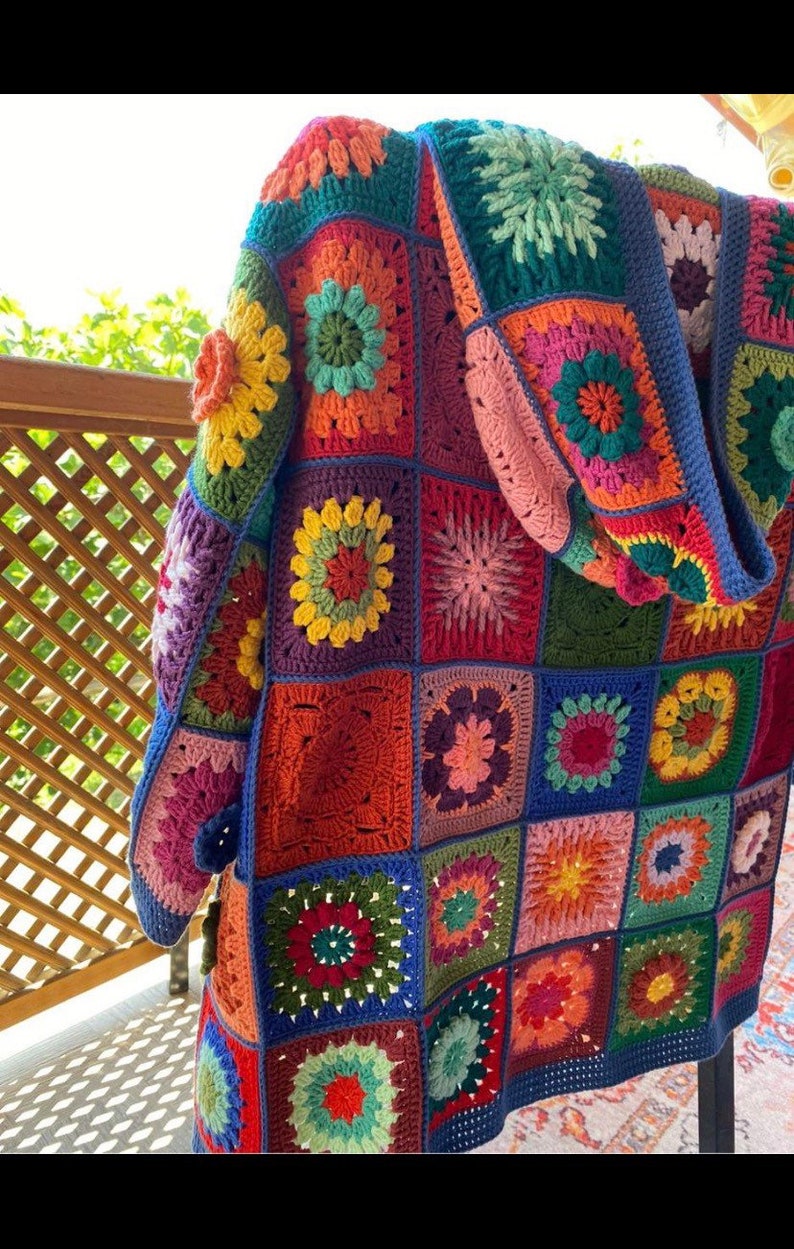 Crochet Cardigan Multicolor Hooded Granny Square Crochet - Etsy