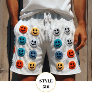 Smiley Face Men Shorts, Smile Face Crochet Short Pants for Men, Summer ...