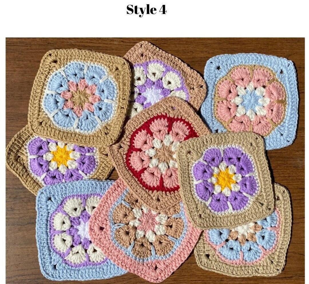 Granny Squares, Set of Crocheted Squares, Finished Granny Square Kit ...