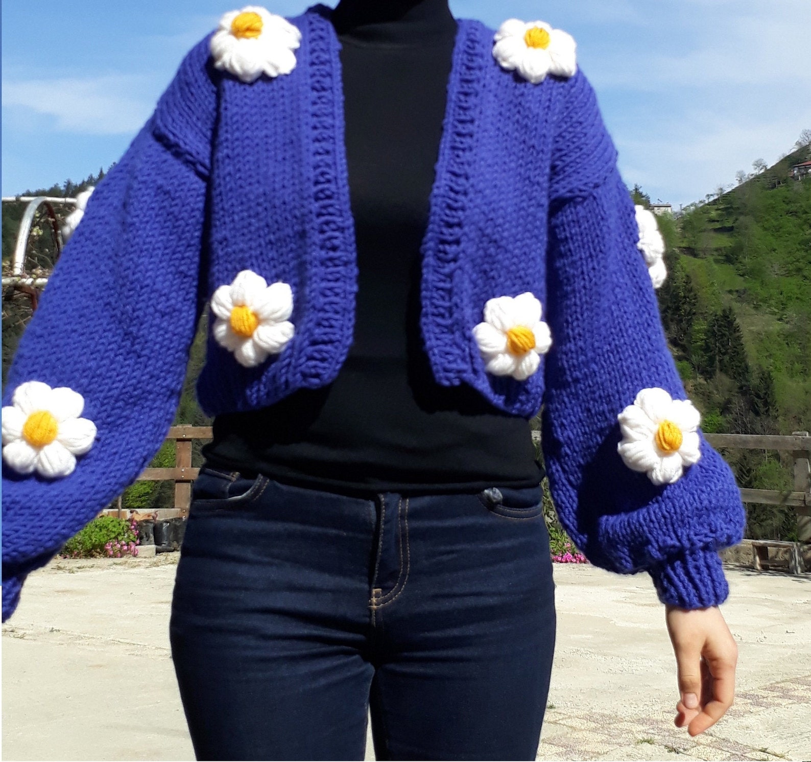 Blue Cardigan for Woman, Hand Knit Jacket Women, Chunky Cardigan ...