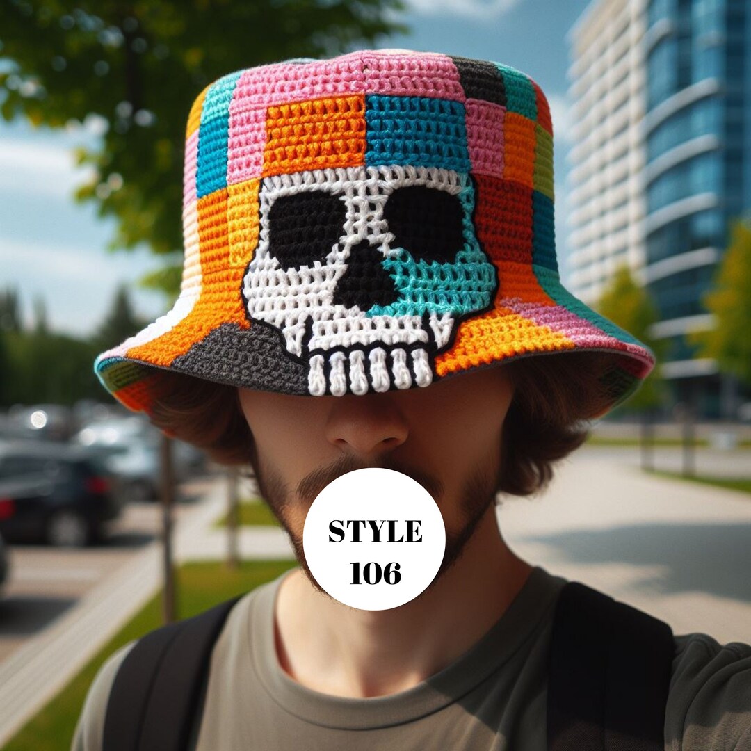 Rave Skull Bucket Hats for Festival, Mens Rave Festival Bucket Hat for ...