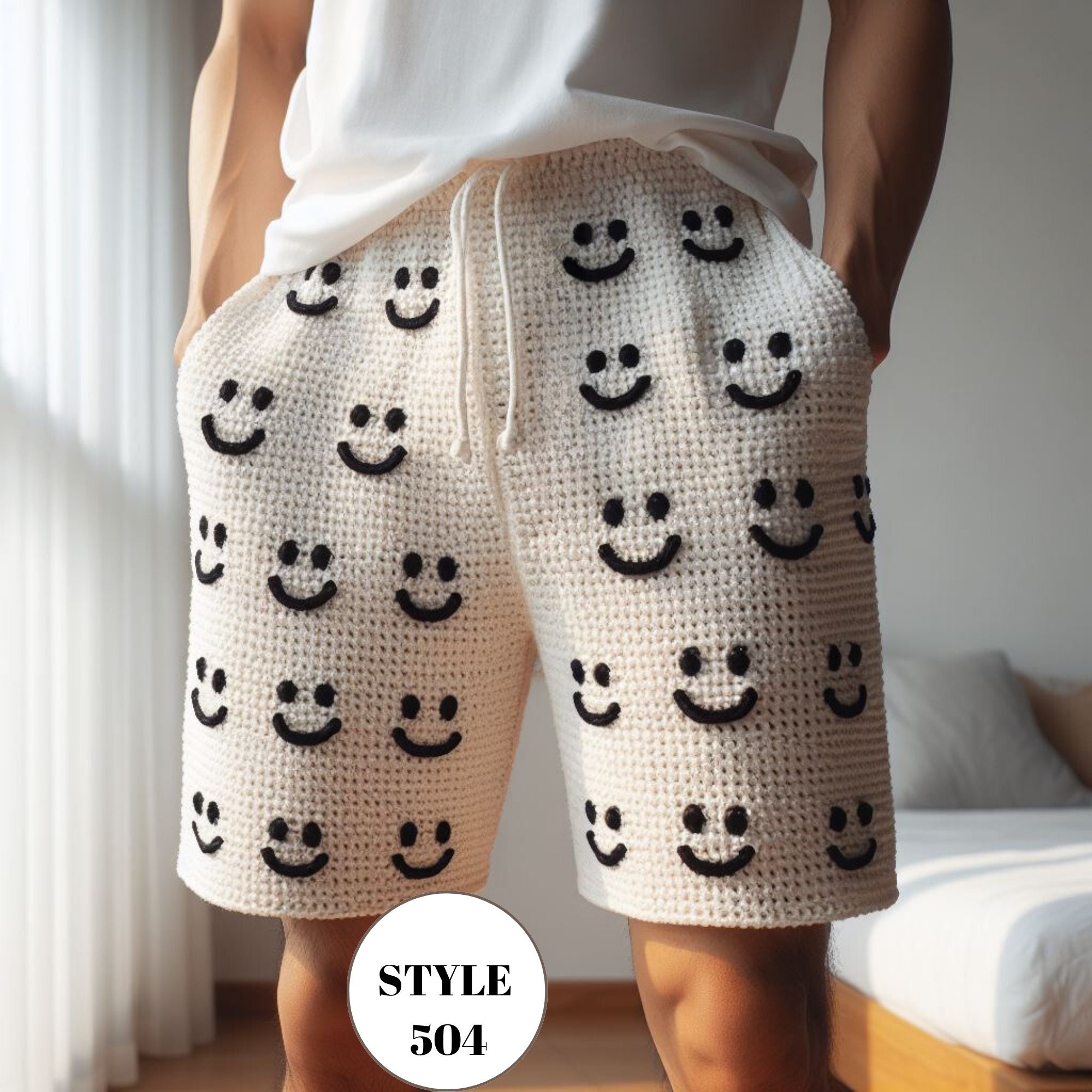 Summer Men's Shorts, Smiley Face Men's Shorts, Smile Face Crochet Short ...