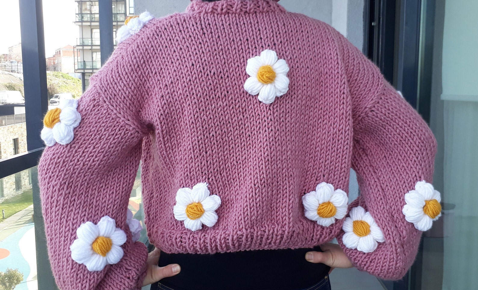 Pink Daisy Cardigan, Oversized Flower Cardigan, Mother's Day Gifts ...