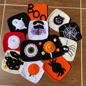 Halloween Theme Crocheted Squares Kit, Ghost, Witch, Eye, Pumpkin ...