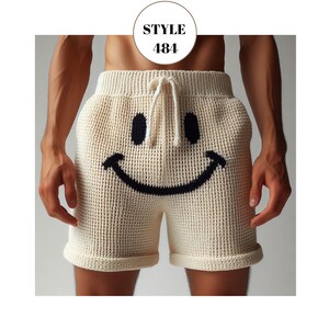 Smiley Face Men Shorts, Smile Face Crochet Short Pants for Men, Summer ...