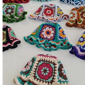 African Violet Bucket Hats, African Flower Crochet Square Bucket Hats ...