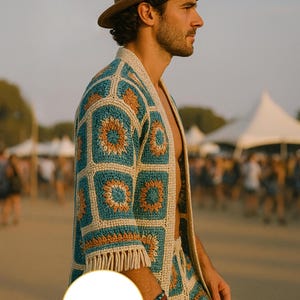 Men Crochet Festival Outfit, Rave Crochet Kimono and Crocheted Shorts ...
