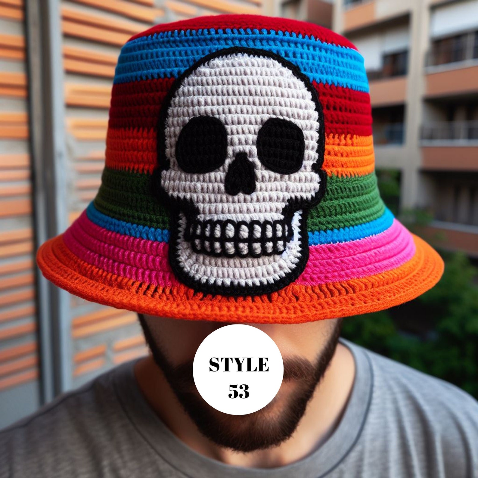 Rainbow Skull Bucket Hats for Men, Colorful Rave Festival Outfit, Skull ...