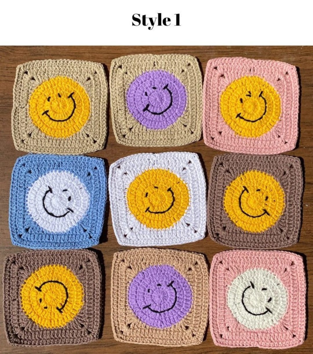 Smiley Face Crochet Squares Kit, Finished Square Kit, Crochet Kit ...