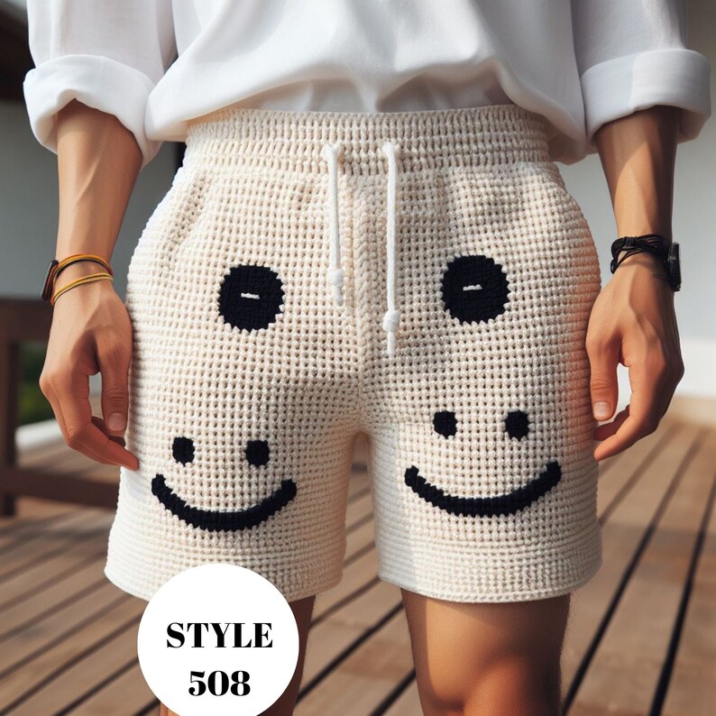 Smiley Face Men's Shorts, Smile Face Crochet Short Pant for Men, Summer ...