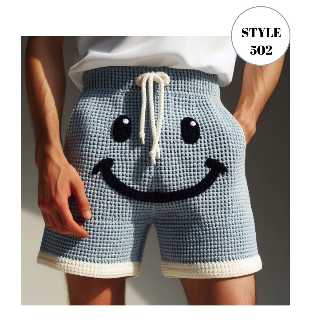 Smiley Face Summer Men's Shorts, Funny Smile Face Crochet Short for Men ...