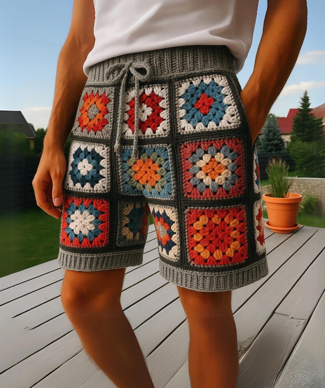 Granny Square Crochet Shorts Mens, Crochet Men's Shorts, Men's ...