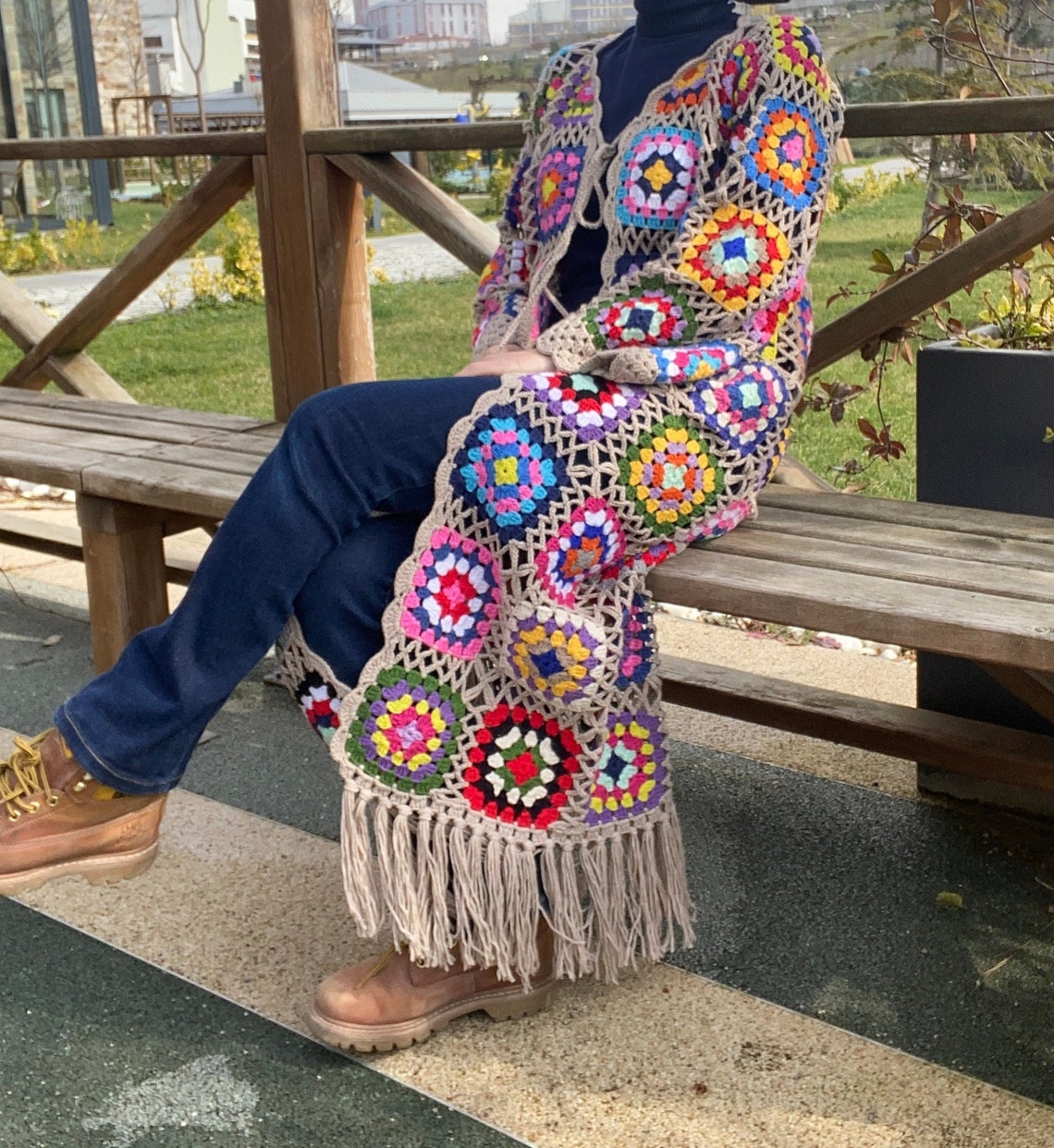 Crochet Cardigan Granny Square Boho Crochet Long Cardigan - Etsy