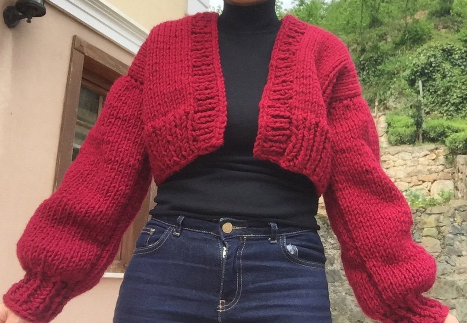 Red Chunky Cardigan for Women, Maroon Hand Knit Jacket Women, Chunky ...
