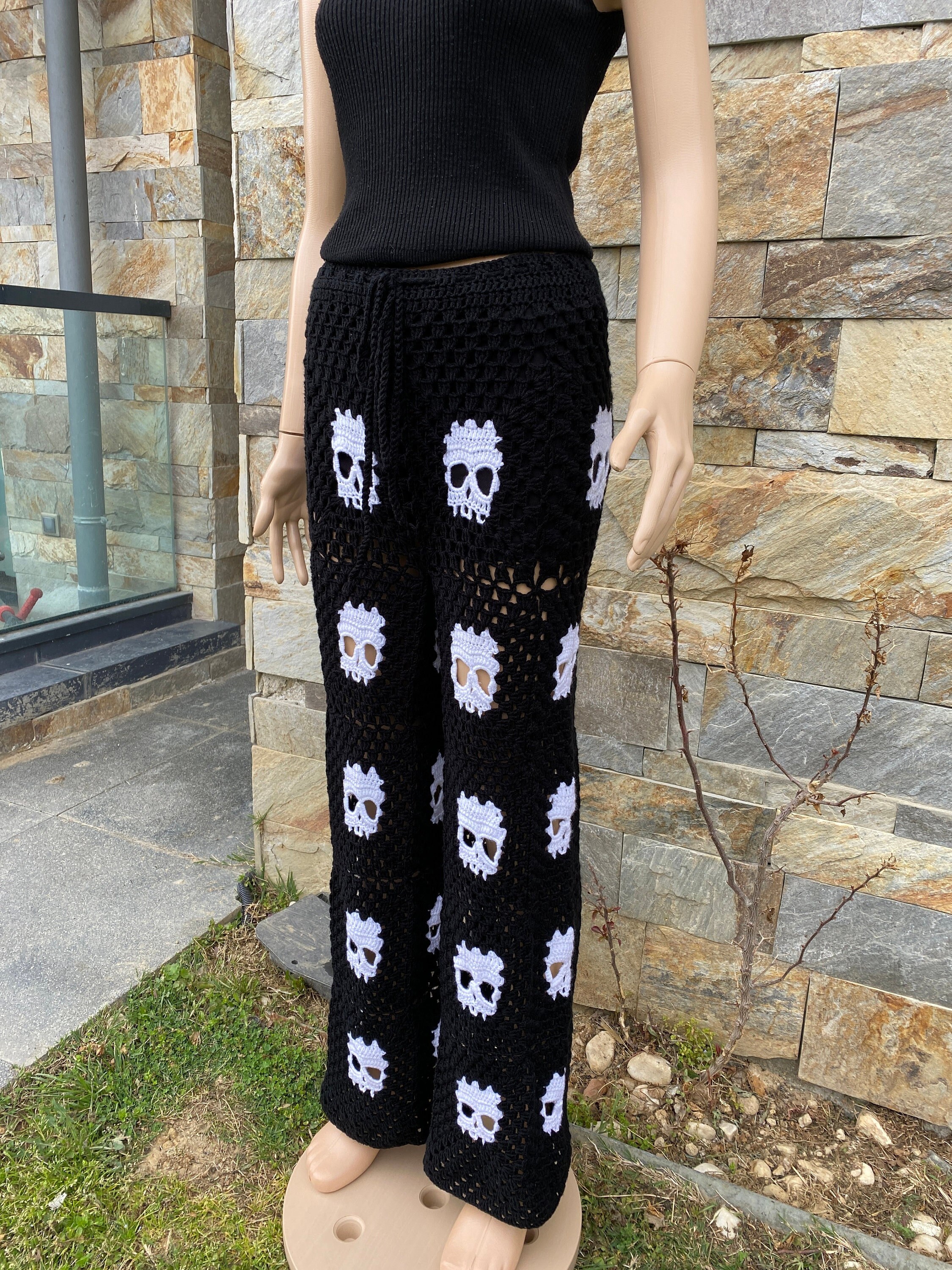Crochet Skull Pants for Adults, Handmade Crochet Skull Pant for Women ...