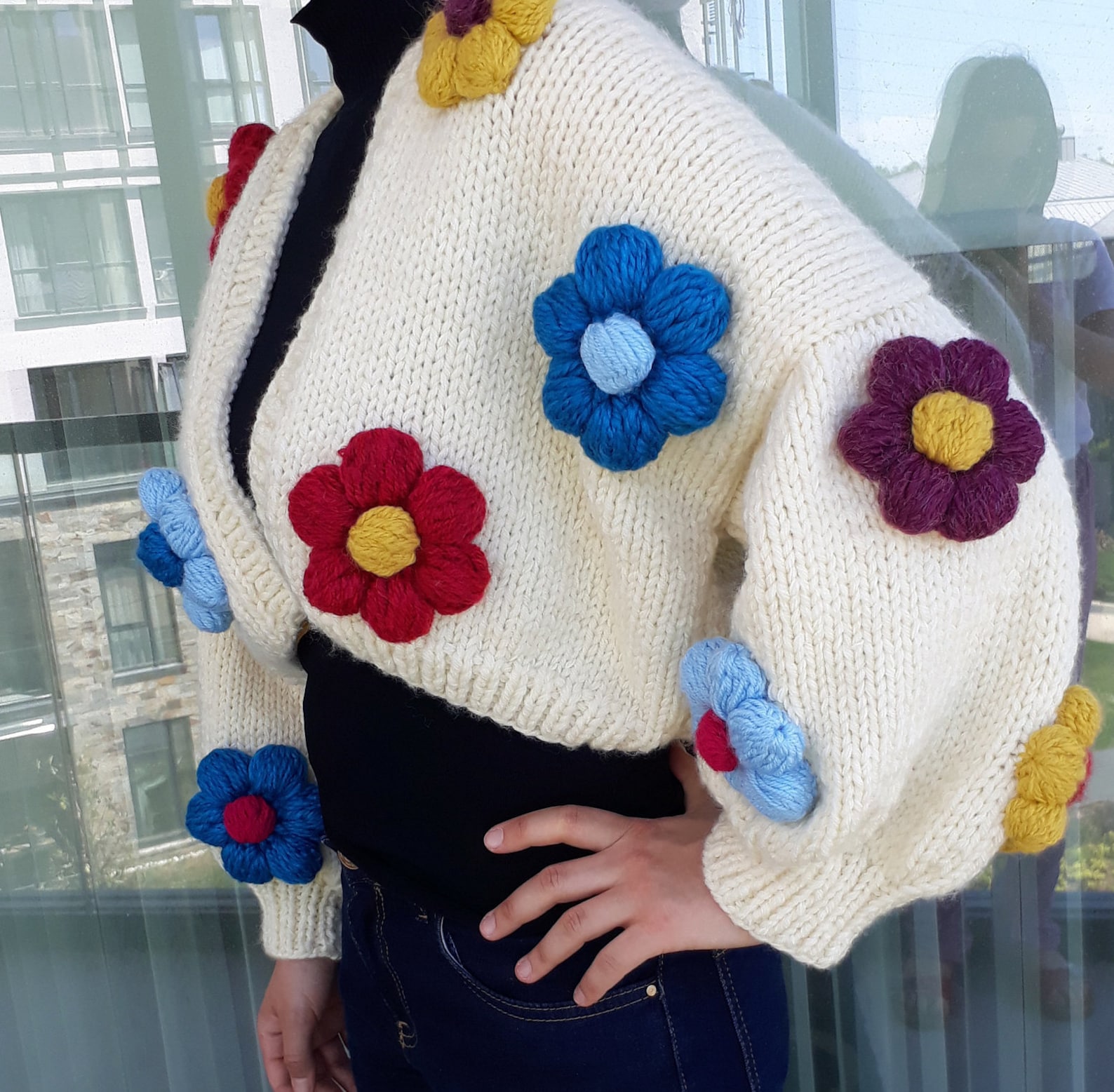 Daisy Cardigan for Woman Flower Cardigan Multicolor Hand - Etsy