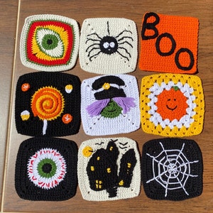 Crocheted Squares Kit, Halloween Ghost, Witch, Eye, Pumpkin, Castle ...