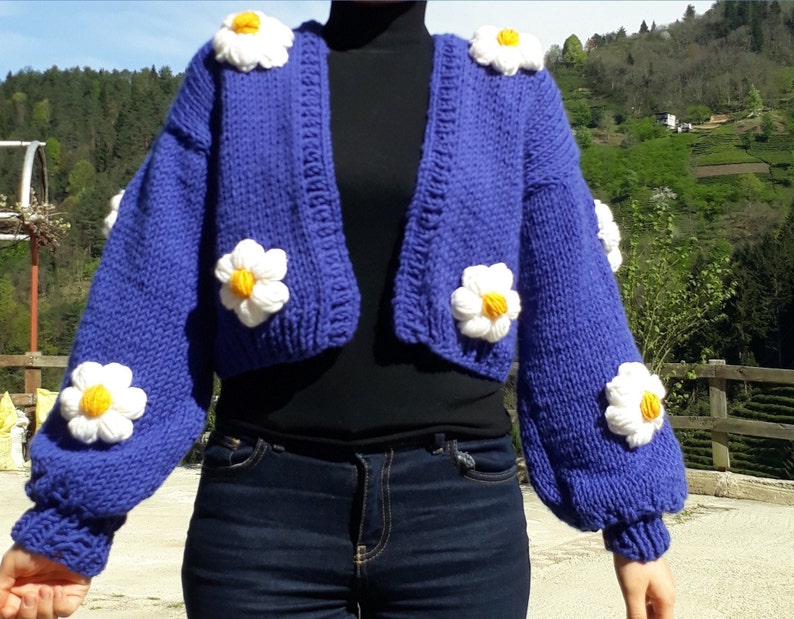 Blue Cardigan for Woman, Hand Knit Jacket Women, Chunky Cardigan ...