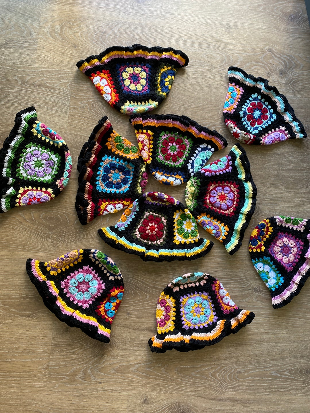 African Violet Bucket Hats, African Flower Crochet Square Bucket Hats ...