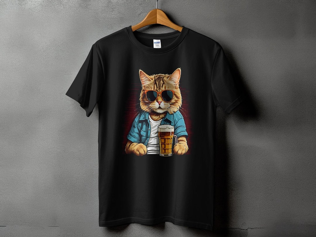 Cool Cat With Beer T-shirt, Funny Cat Lover Shirt, Cute Cat Drinking ...
