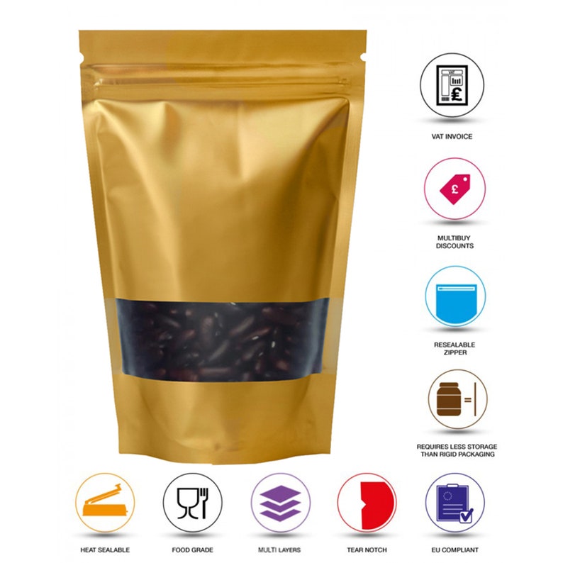 Rightpak - Window Gold Matt Stand up Pouch Coffee Bag With Zip Lock ...
