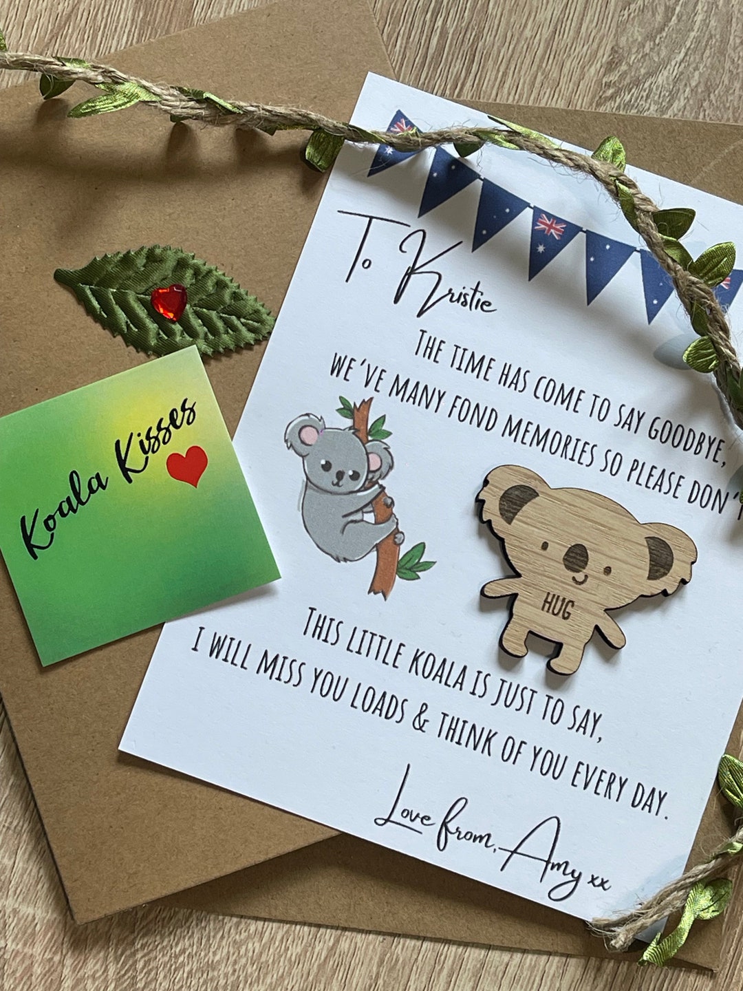 SAYING GOODBYE CARD/ Koala Keepsake Pocket Hug/ Emigrating Gift ...