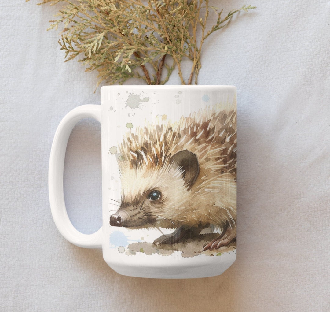 Cute Hedgehog Coffee Mug, Watercolor Hedgehog Coffee Mug, Cute Hedgehog ...