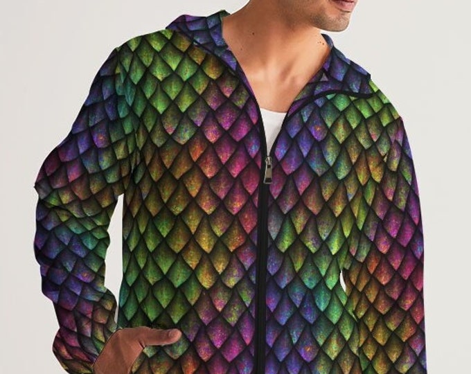Rainbow Dragon Scale Print Windbreaker Jacket, Dragon Skin Jacket ...