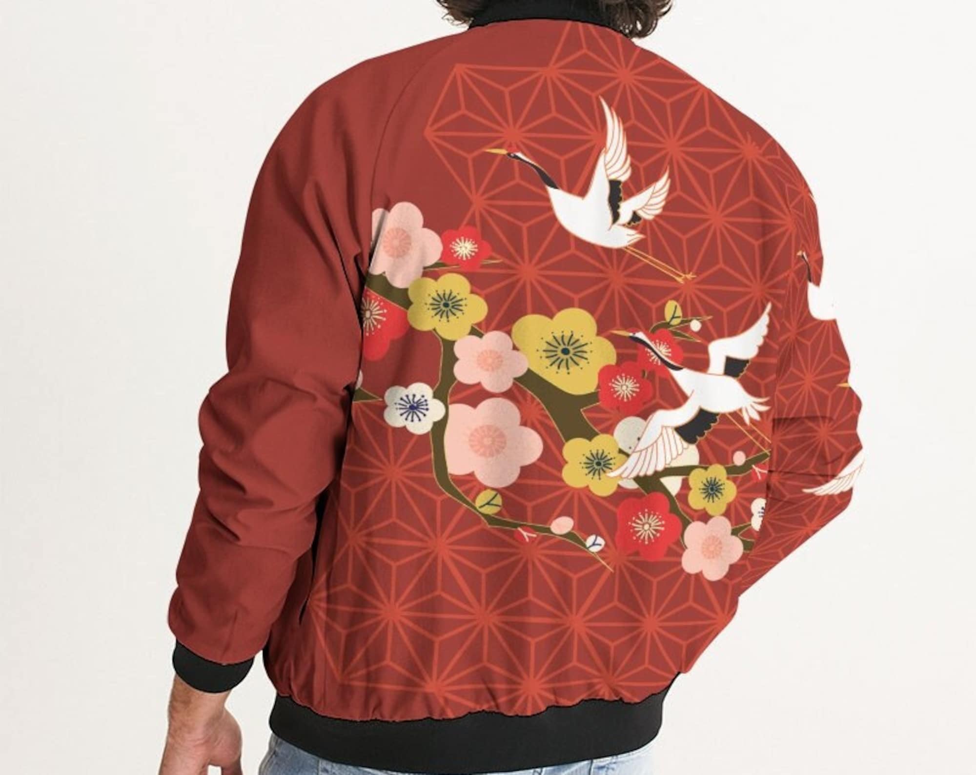 Red-Crowned Crane Bomber Jacket Japanese Crane Bomber Japanese Bomber ...