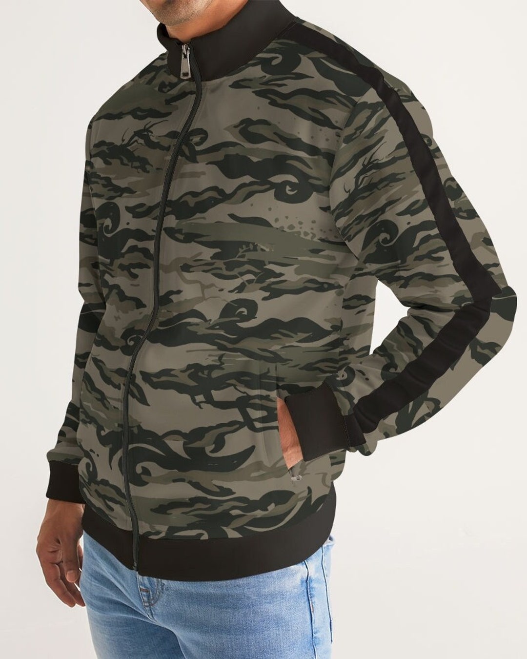 Asian Camouflage Pattern Stripe-sleeve Track Jacket, Military Camo ...