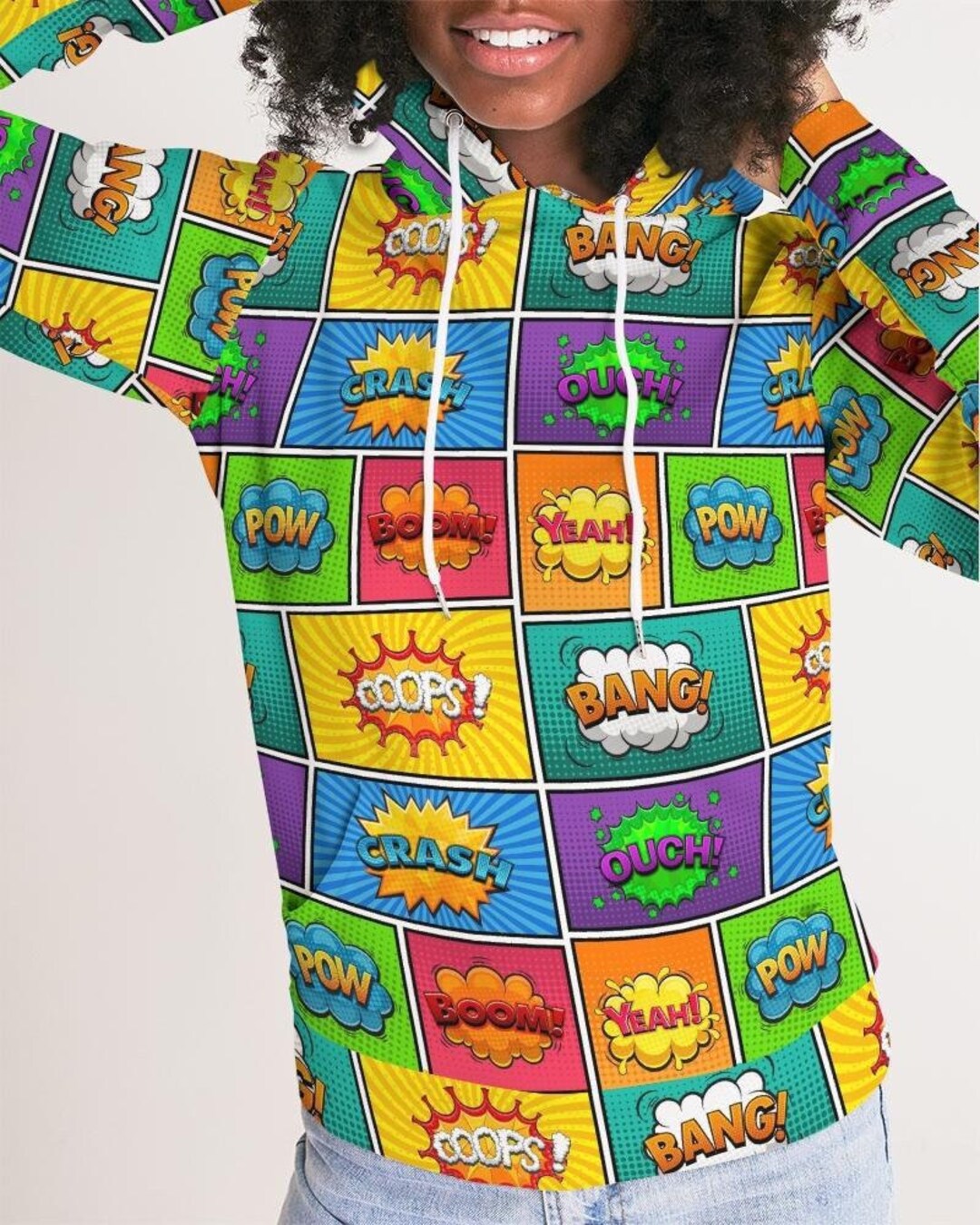 Retro Comic Book Hoodie, Colorful Pop Art Sweatshirt, Fun Cartoon Panel ...