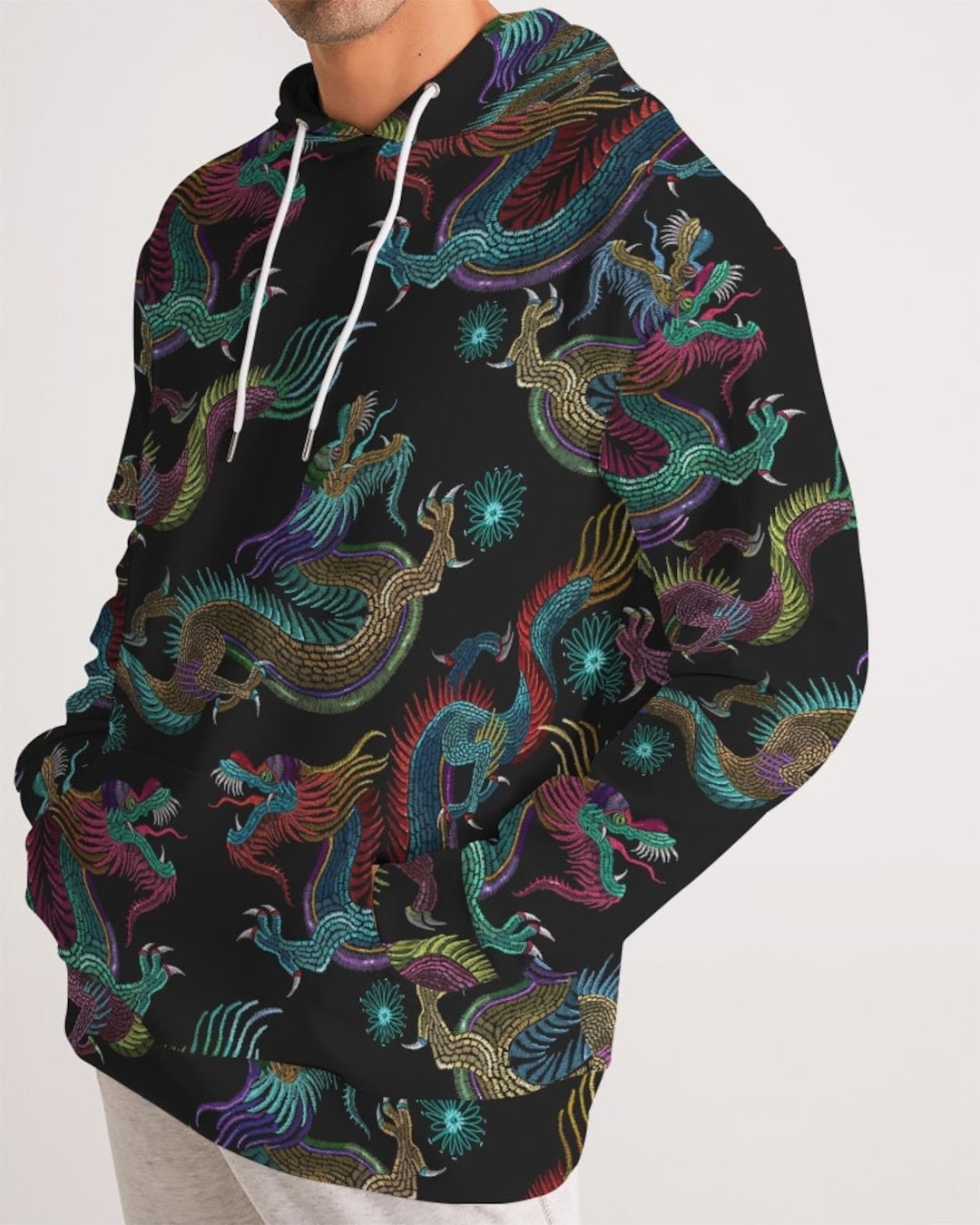 Japanese Dragons Hoodie embroidery Effect, Asian Dragon Hoodie, Dragon ...