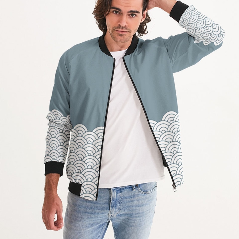 Wave Pattern Bomber Jacket Seigaiha Pattern Bomber Fish Scale Jacket ...