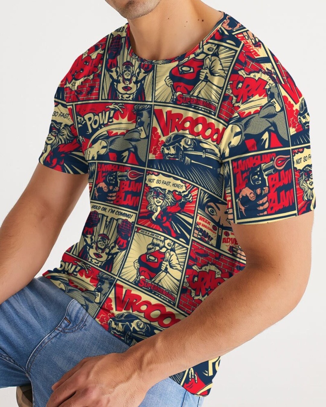 Retro Comic Strip Superhero Tee, Pop Art Graphic T-shirt for Pop ...