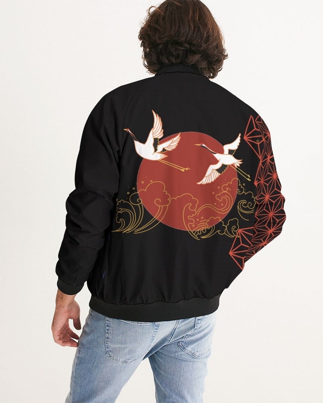 Red Sun & Crane Sukajan Jacket, Japanese Streetwear Bomber, Japanese ...