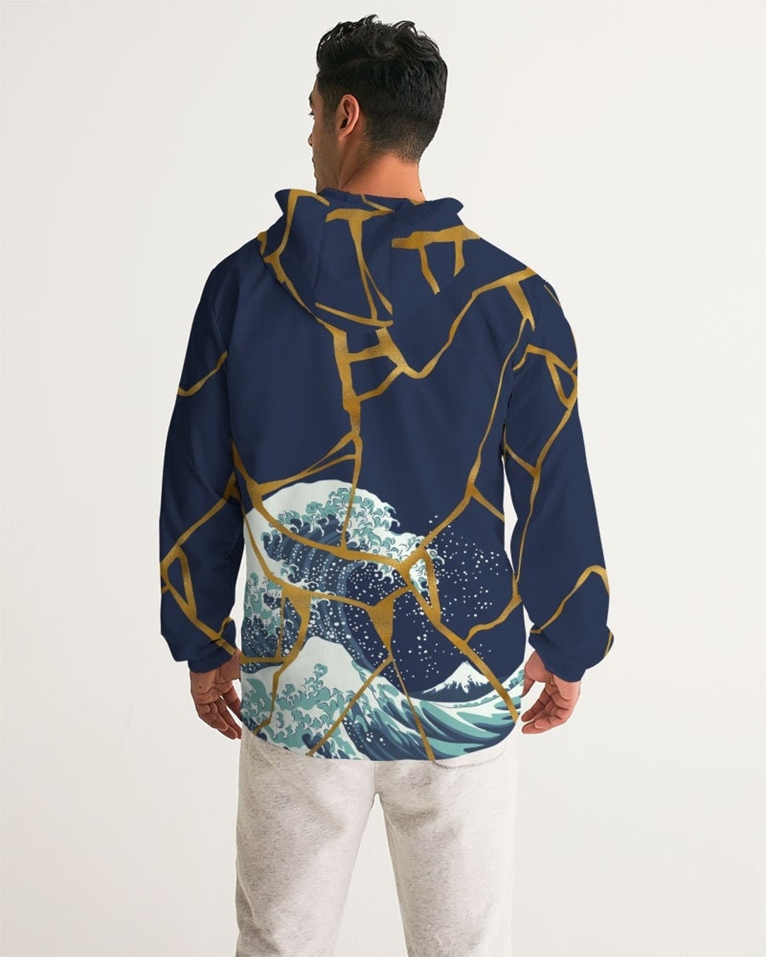 Famous Great Wave off Kanazawa Windbreaker, Japanese Streetwear With Kintsugi Gold Foil, Cracked ...
