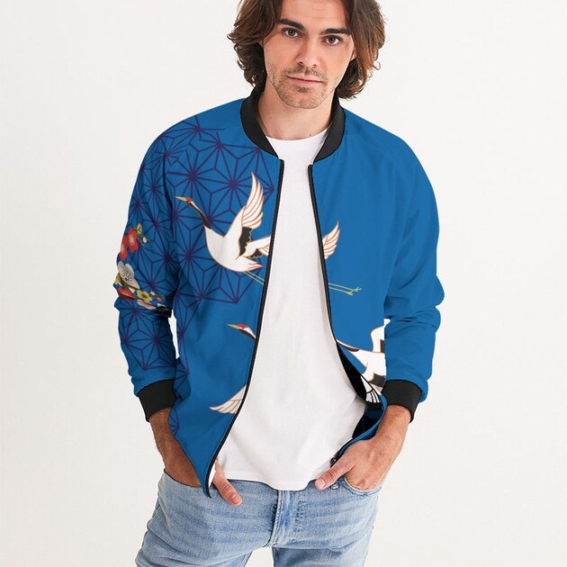 Red-Crowned Crane Bomber Jacket Japanese Crane Bomber Japanese Bomber ...