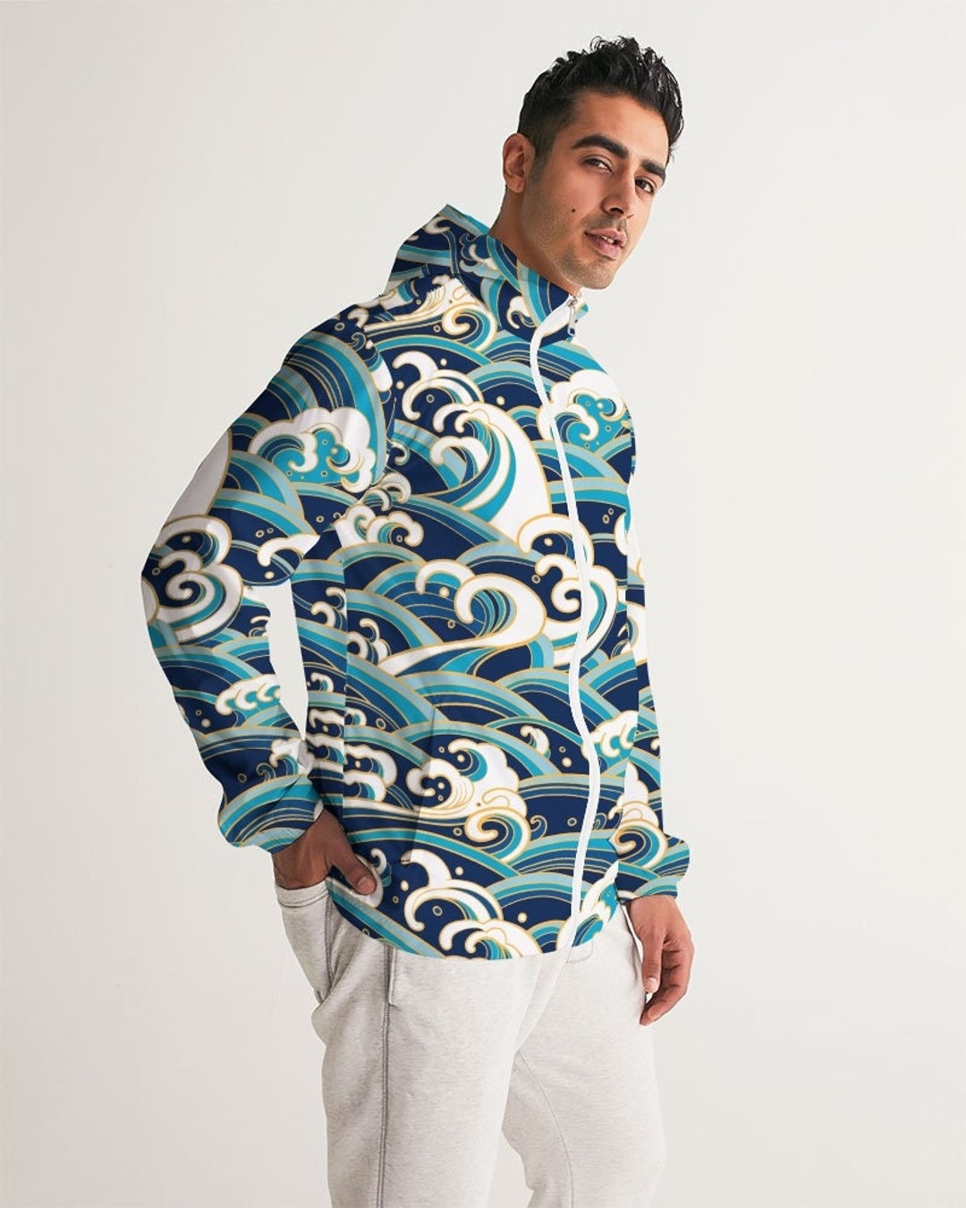 Japanese Wave Windbreaker Jacket • Ocean Wave Pattern Jacket • Asian ...