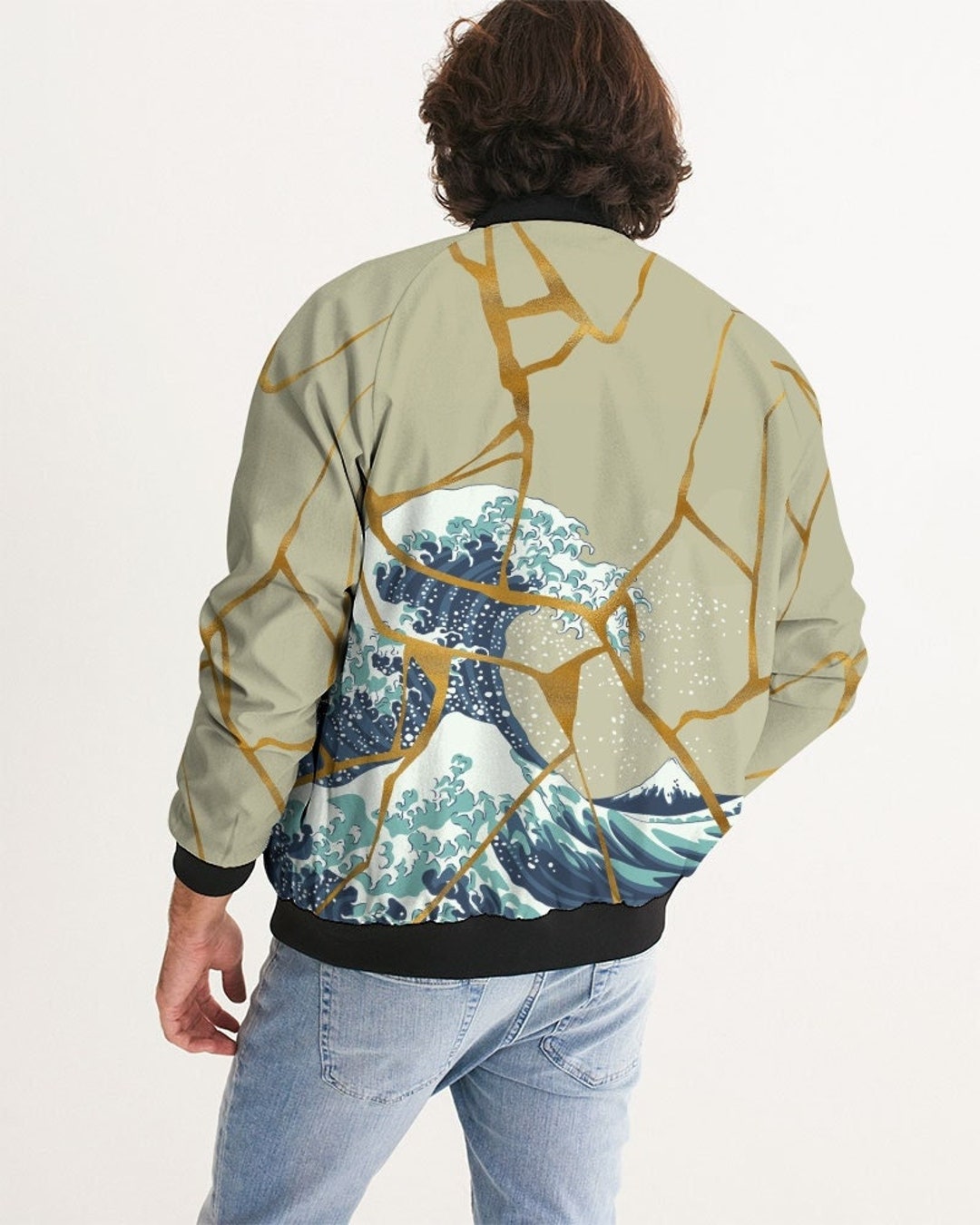 Artistic the Great Wave off Kanagawa Bomber With Gold Kintsugi ...