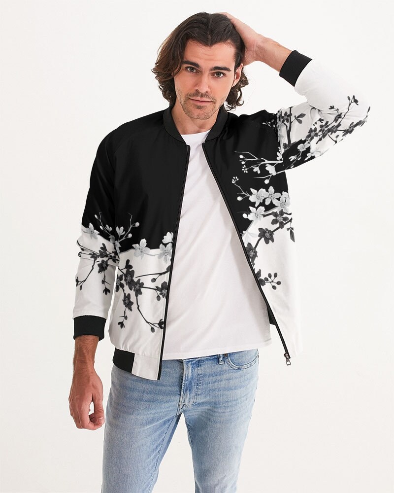 Japanese Cherry Blossom Bomber Jacket Black 100% Polyester - Etsy
