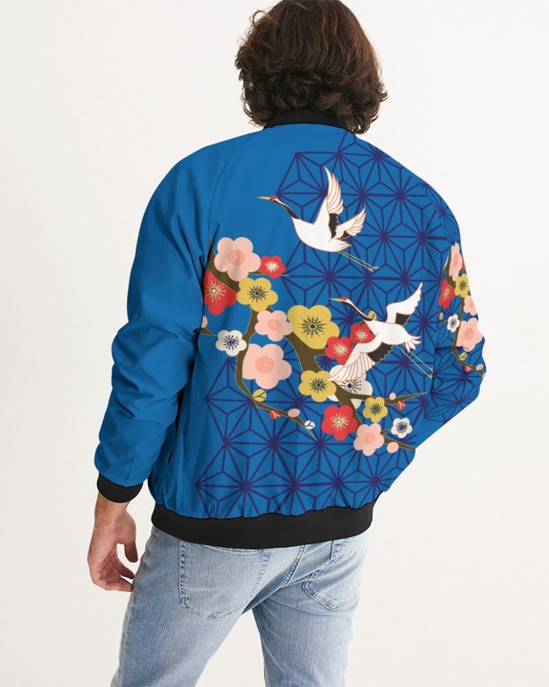 Japanese Crane and Plum Blossom Bomber Jacket, Japanese Crane and ...