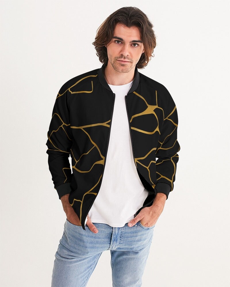 Japanese Kintsugi Inspired Bomber Jacket, Gold Cracked Design, Wabi ...