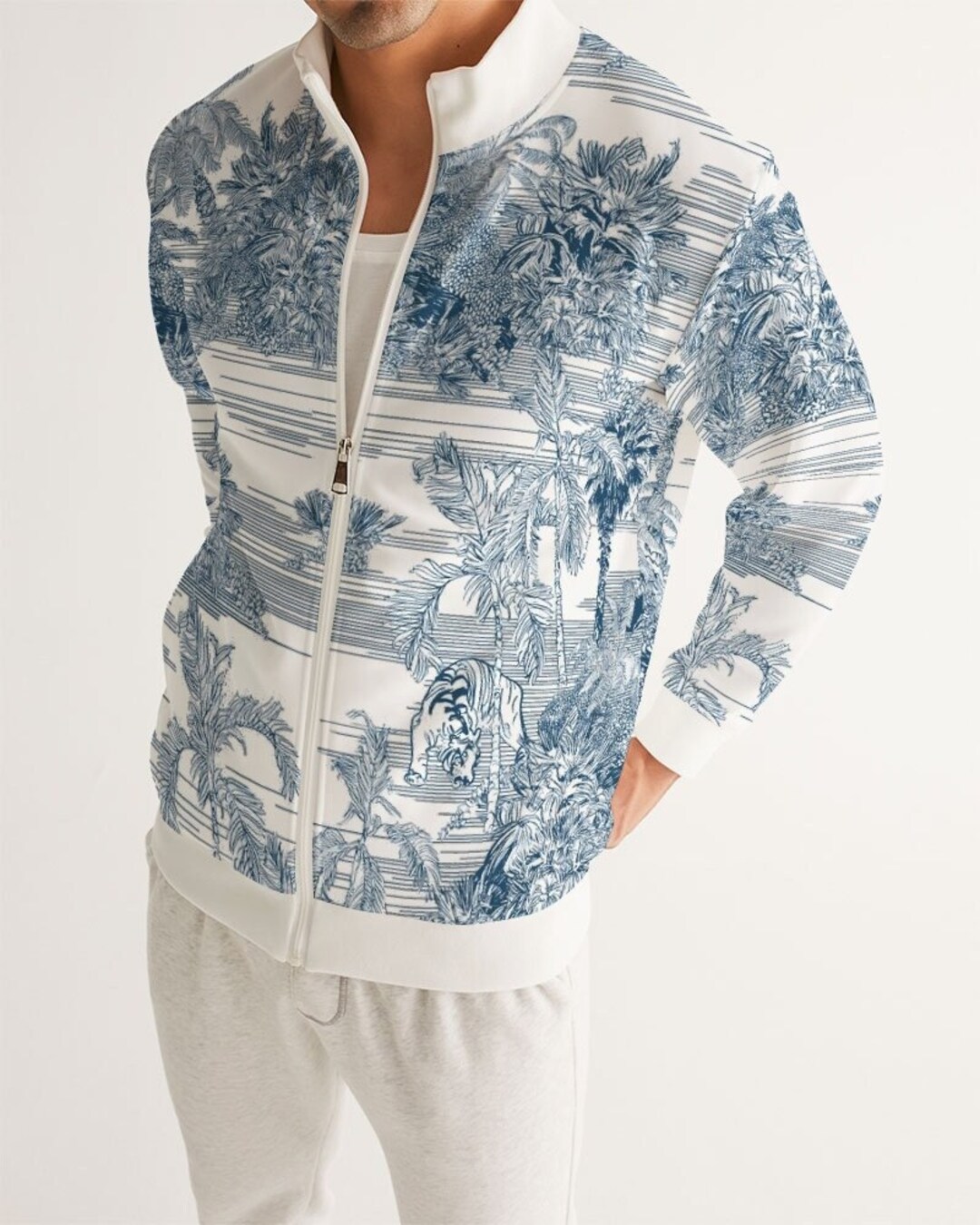 Tiger Print Toile Track Jacket • Blue Toile Jacket • Chinoiserie Jacket ...