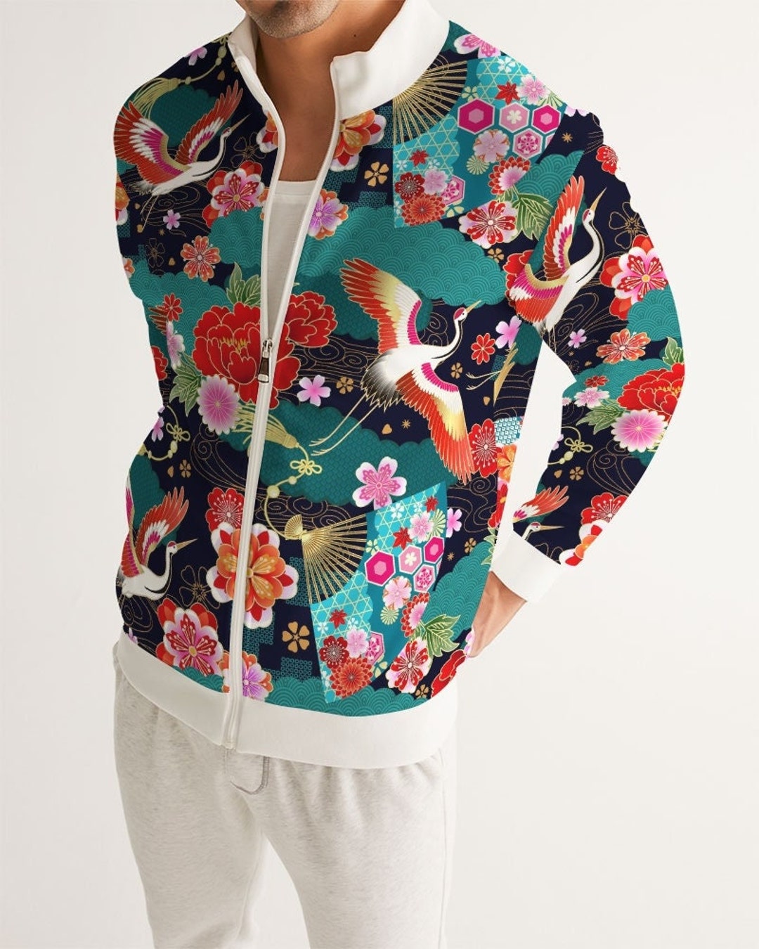 Japanese Cranes in Spring Track Jacket Cranes and Flowers Sports Jacket ...