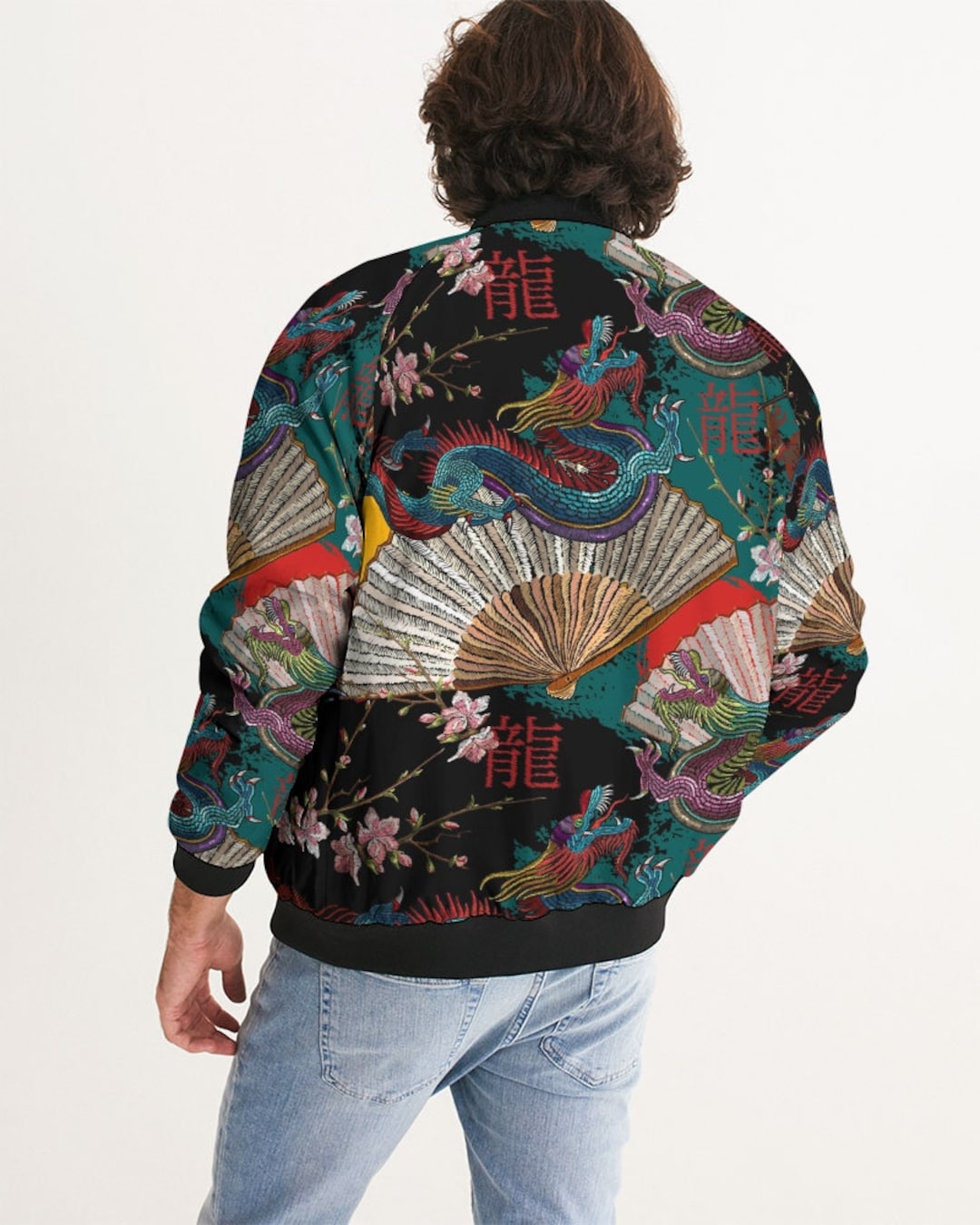 Dragon-inspired Bomber Jacket With Embroidery Effect, Dragon Print ...