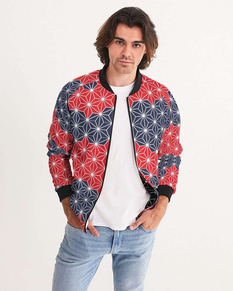 Japanese Pattern Asanoha Print Bomber Jacket Japanese Triangle Pattern ...